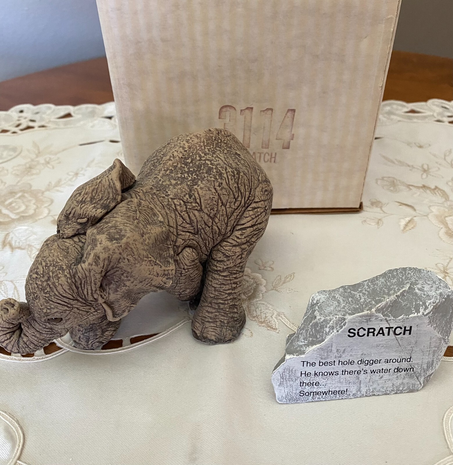 Elephant "Scratch" #3114 by Martha Carey w/Box (White) & Story Stone ...