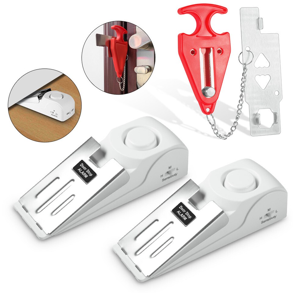 Door Stop Security Alarm Wedge Stopper Portable Home Travel 120dB Anti ...