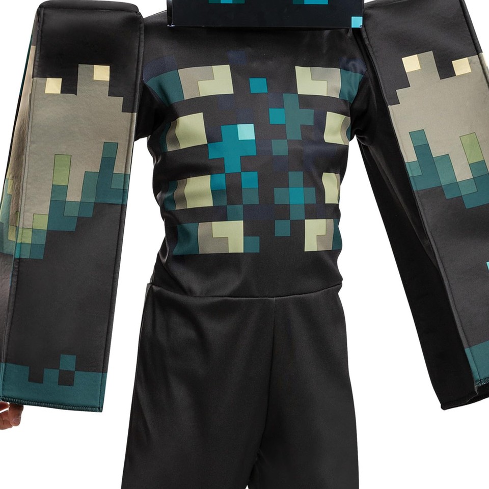 Minecraft Warden Costume Deluxe Outfit for Kids with Mask Halloween Fun ...