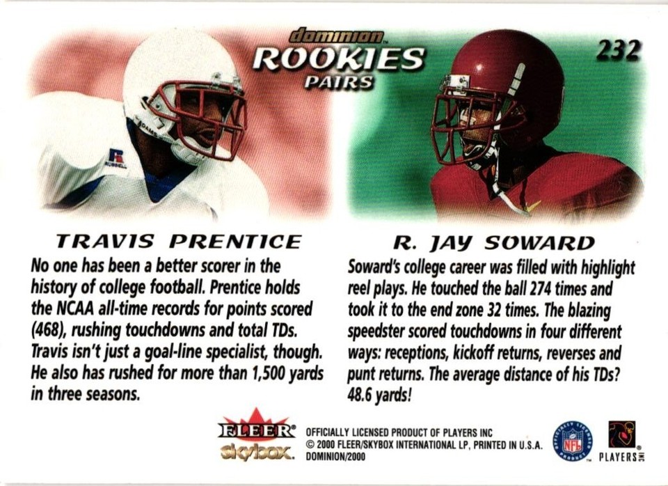2000 SkyBox Dominion Rookie Pairs #232 Travis Prentice/R.Jay Soward RC ...