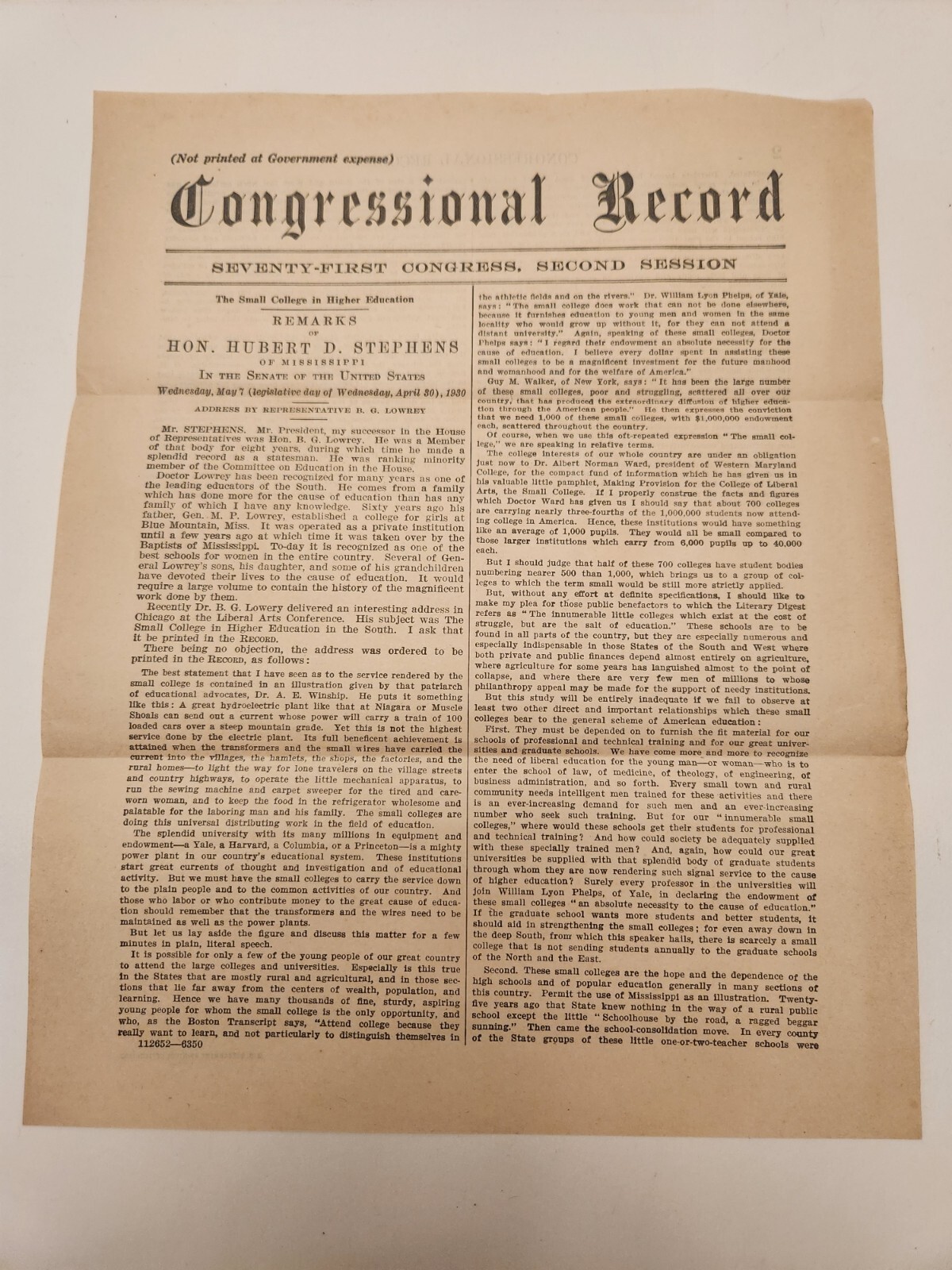 United States Congressional Record 71st Congress 2nd Session 1930 Small ...