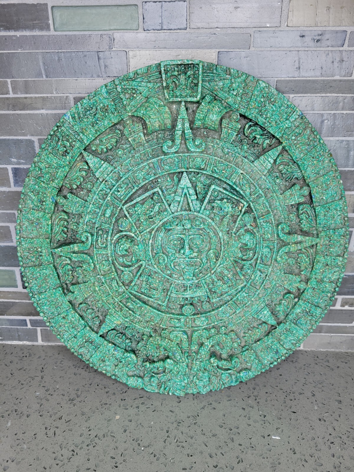 Mayan Aztec Sun Calendar Malachite Green Crushed Stone Mexican Wall Art ...