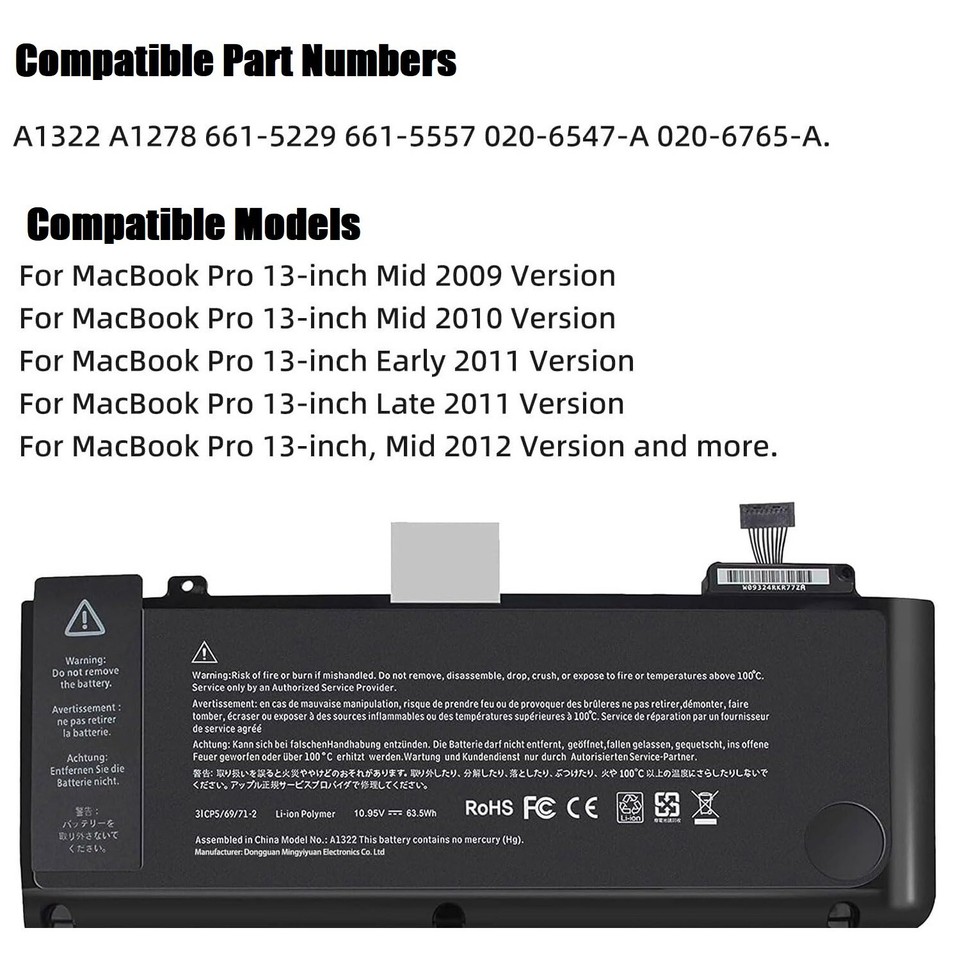 New A1322 Battery For Apple MacBook Pro 13"A1278 Mid 2009 2010 2011 ...