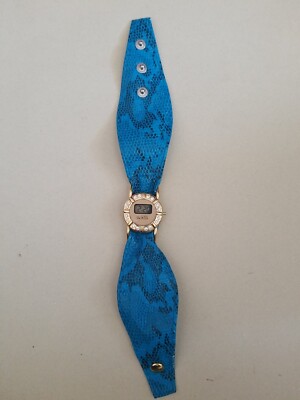 Quintel Digital Watch Blue Alligator Print Band Snap Adjustable 8.5 ...