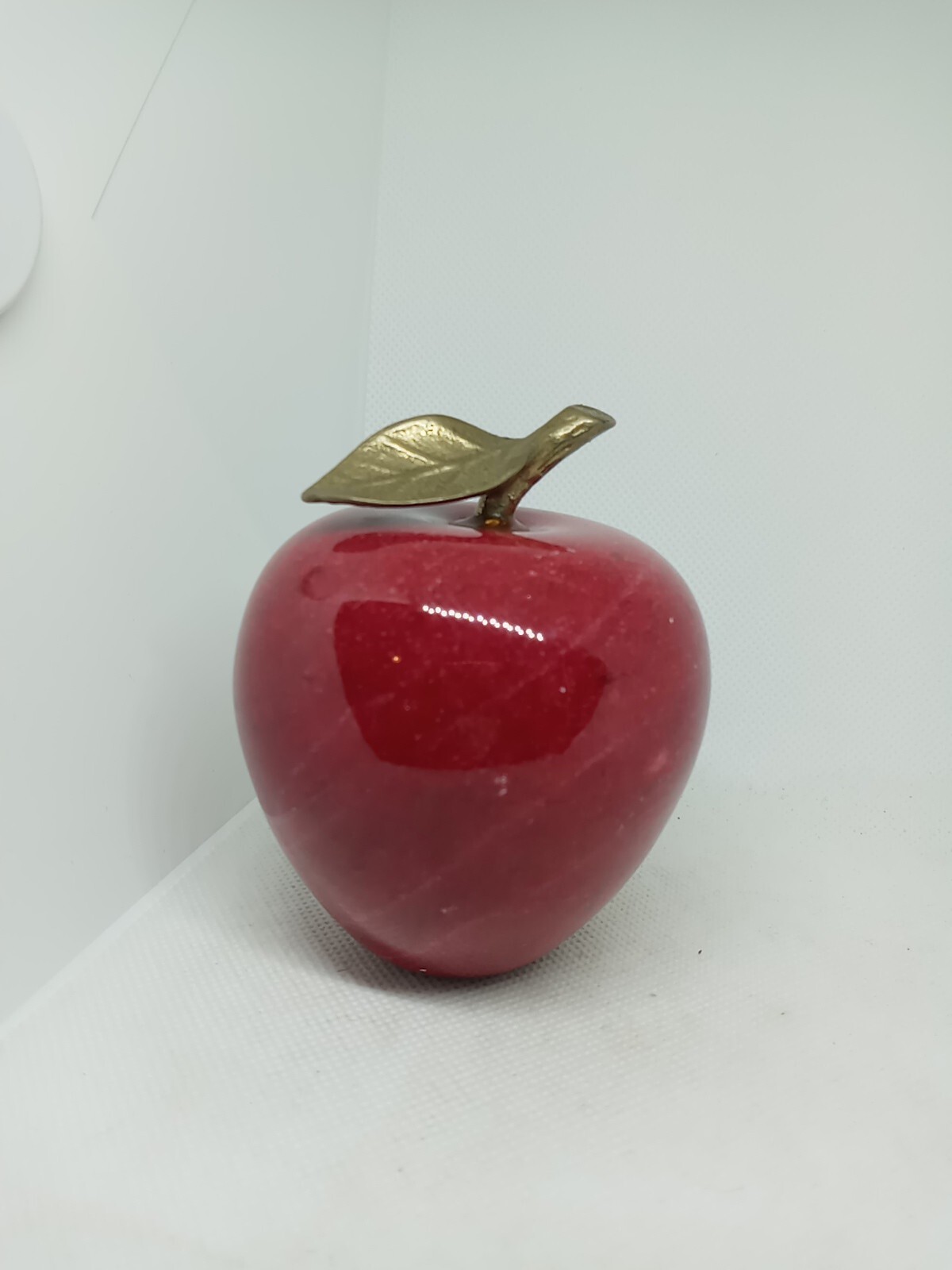 Vtg. Marble Red Maroon Apple Paper Weight W Brass Stem & Leave | eBay