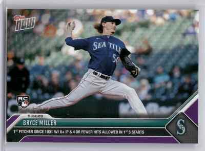 🟪 BRYCE MILLER Rookie Card 2023 Topps Now #343 PURPLE 13/25 Mariners RC ...