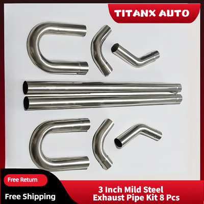 8PCS Universal 3" Inch Custom Exhaust Tube Mandrel Bend Pipe Straight U ...