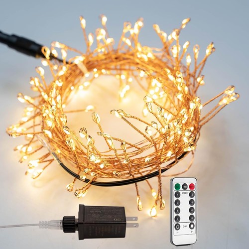 Plug in Firecracker Lights 33FT 300 LED Warm White Copper Wire Indoor ...