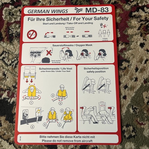 GERMAN WINGS MD 83 04/89 Safety Instruction Card | eBay