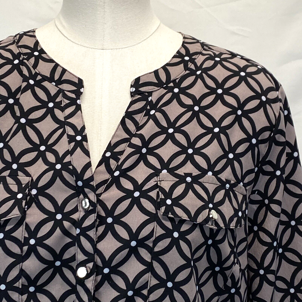 Notations Top Blouse Women Size XL 3/4 Roll Tab Sleeve Button Up Casual ...