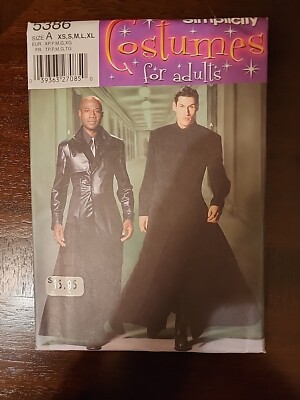 Sewing Pattern Simplicity 5386 Neo Matrix Xs S M L Xl Costume Cosplay ...