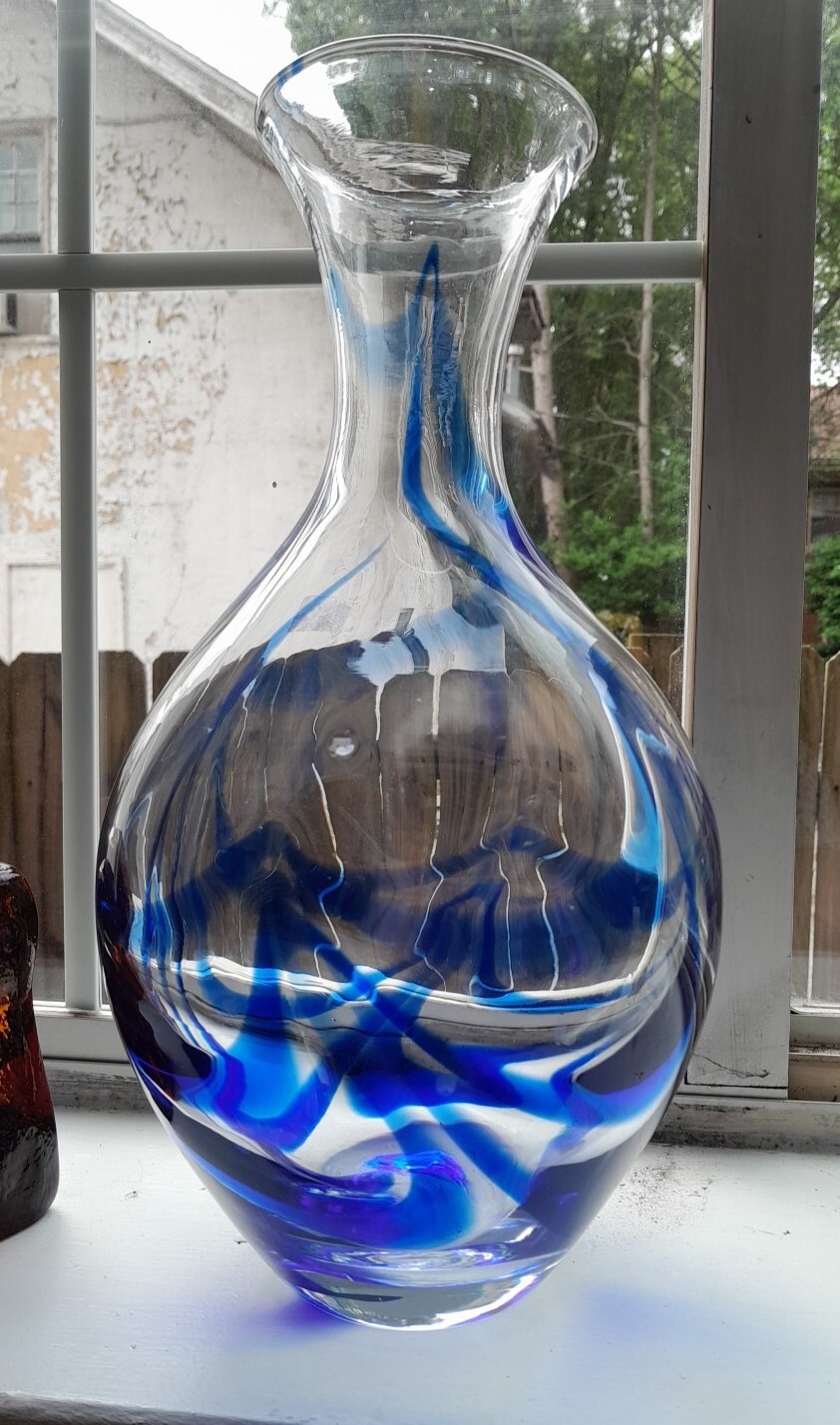 Large Blue Swirl Blenko Vase | eBay