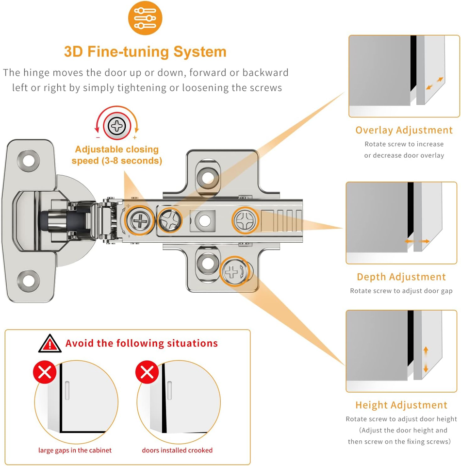 20 Pack Frameless Full Overlay Soft Close Concealed European Hinges ...