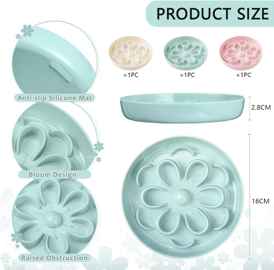 3-Pack Slow Food Cat Bowls - 16 X 2.8 Cm Cute Flower Maze Plates ...