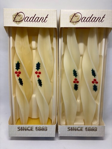 Dadant 12" Spiral Beeswax Candles Set of 4 Natural Unused Holly Berries ...
