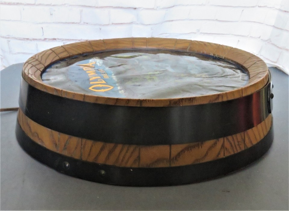 Vintage 1980 ASK FOR OLY OLYMPIA Beer Barrel Motion Sign WORKS PERFECT ...