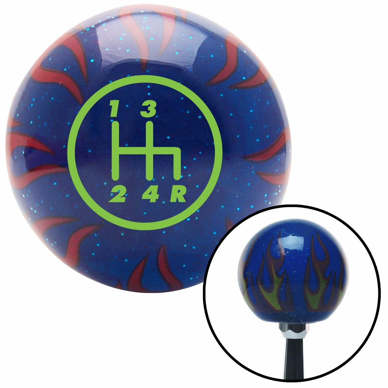 Green 4 Speed Shift Pattern - 4RDR Blue Flame Metal Flake Shift Knob ...