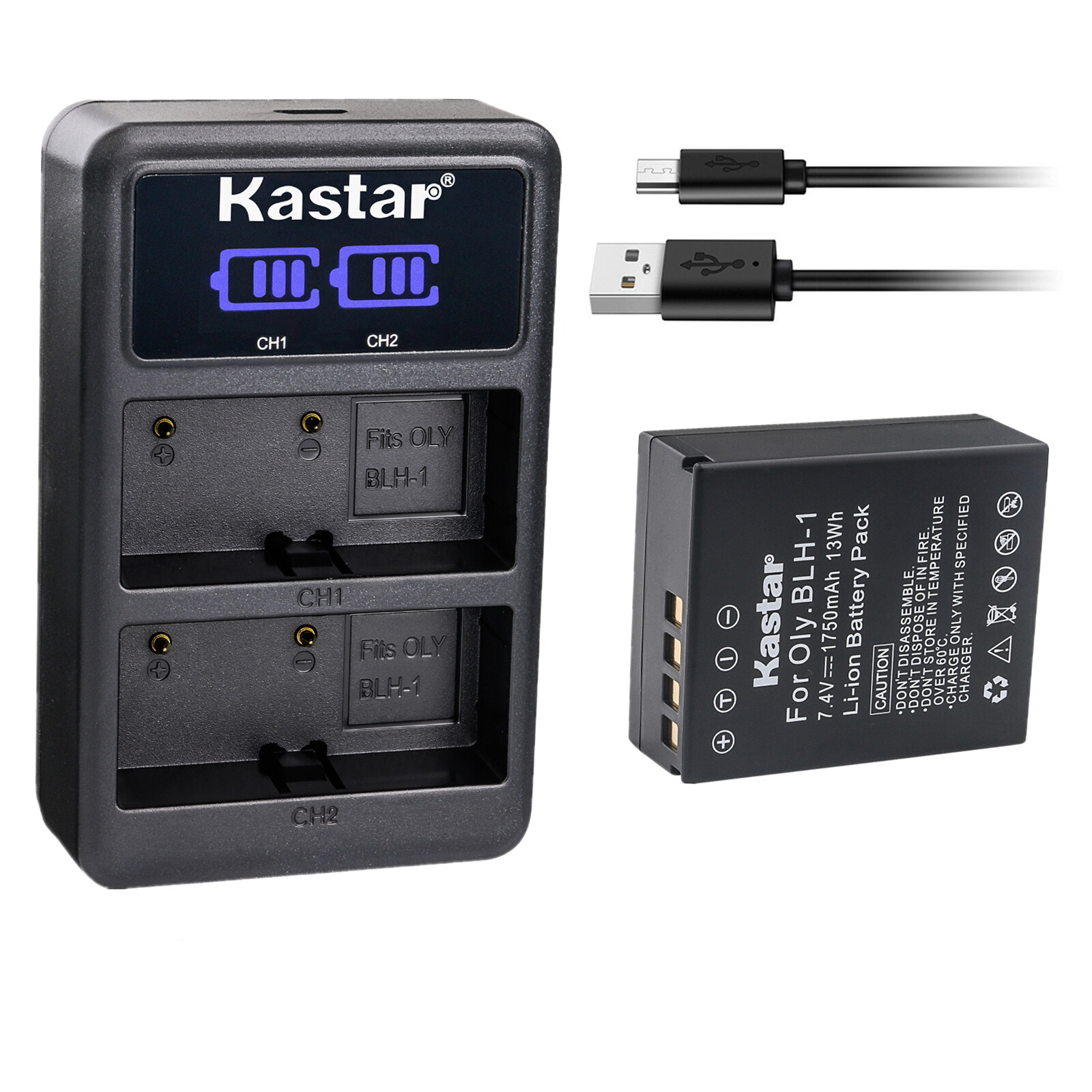 Kastar Fully Decode Battery LCD Dual Charger for Genuine Olympus BLH-01 ...