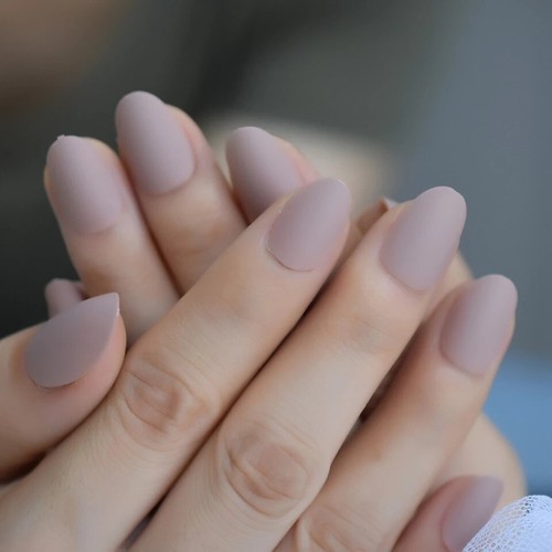 24 Short Press on nail kit w/ glue Matte tan nude greige natural oval ...