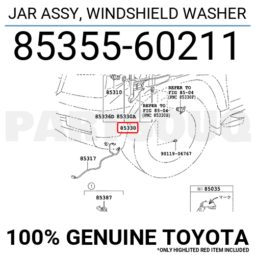 8535560211 Genuine Toyota JAR ASSY, WINDSHIELD WASHER 85355-60211 | eBay