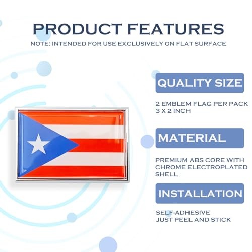 Puerto Rico Flag Sticker Emblem Decal Puerto Rican Car Chrome Flags, 2 ...