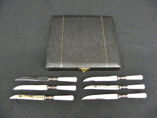 NOS 6 William Adams Sterling Pearl Handle Band Stainless Serrated 6 ...
