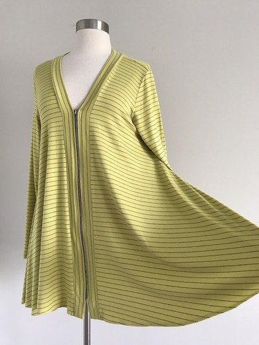 COMFY USA STRETCHY FULL ZIP STRIPED JERSEY LONG SLEEVE A-LINE SHIRT TOP ...