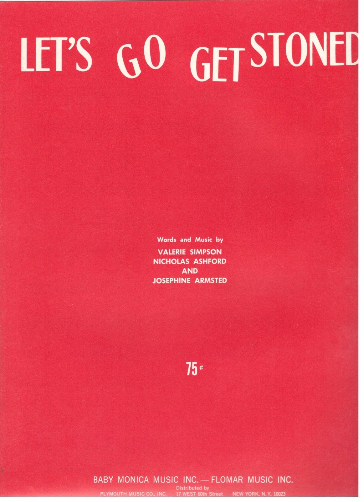 "LET'S GO GET STONED" PIANO/VOCAL/GUITAR SHEET MUSIC-1966-BRAND NEW ...