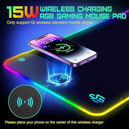 Wireless Charging RGB Gaming Mouse Pad 15W, LED Mouse Mat 800x300x4MM ...