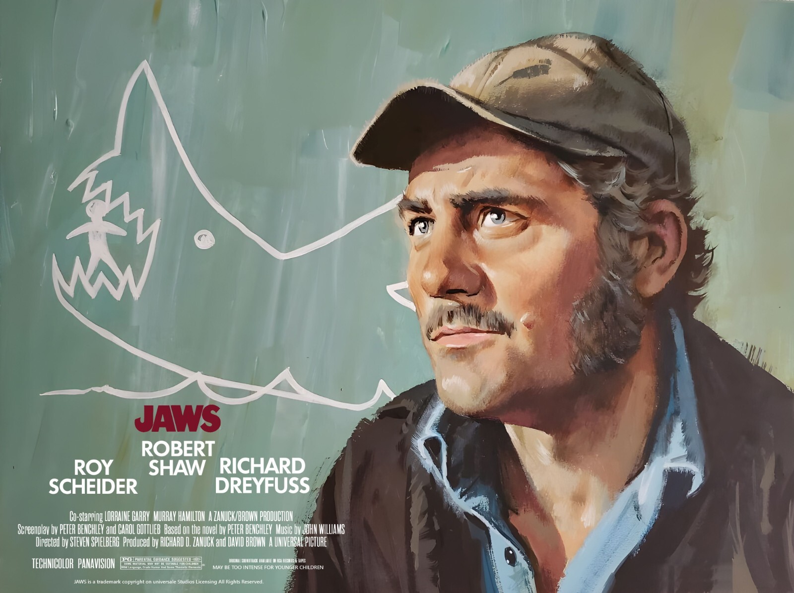 JAWS 1975 'Quint' quad poster print 30x40" Roy Scheider Robert Shaw ...