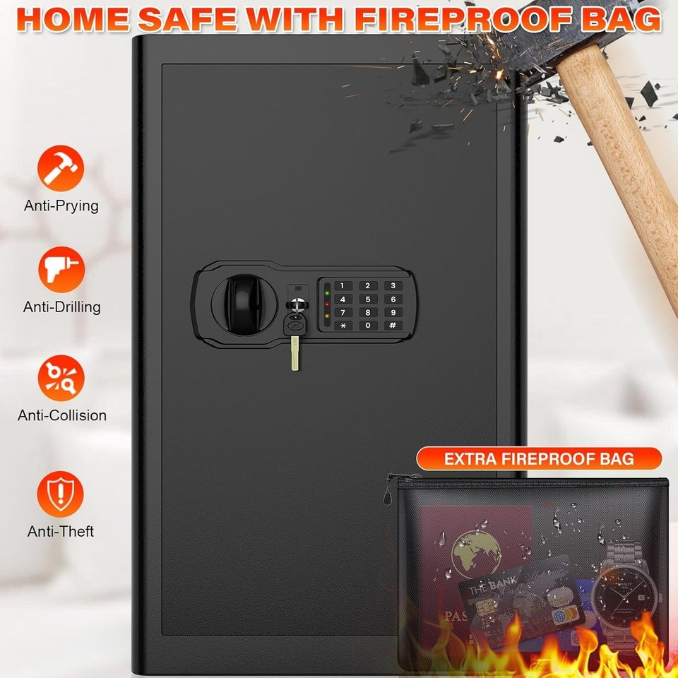 Large 90L Fireproof Safe Box with Fireproof Document Bag, Personal ...