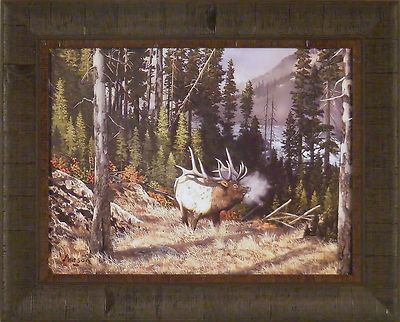 HIS DOMAIN by Ray Whitson 17x21 Elk Wildlife Mountains Trees Cabin ...
