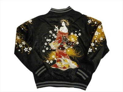 JAPANESE SUKAJAN Geisha sakura black Skajan EMBROIDERY JACKET 2017 ...