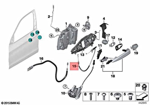 Genuine BMW X5 X6 F15 F16 Bowden Cable Outside Door Handle Front ...