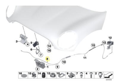 OEM Mini Cooper Hood Latch Release Double Cable Bowden Cable Front ...