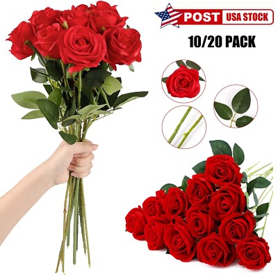 20× Red Silk Roses Artificial Flowers Realistic Bouquet Romantic Gift ...