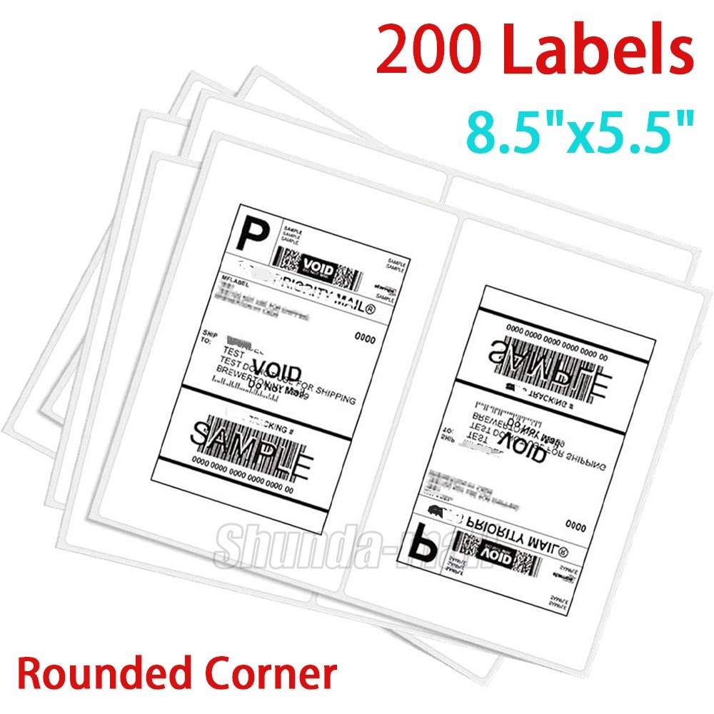 Half Sheet 200 Shipping Labels 8.5x5.5 Rounded Corner Self Adhesive 2 ...