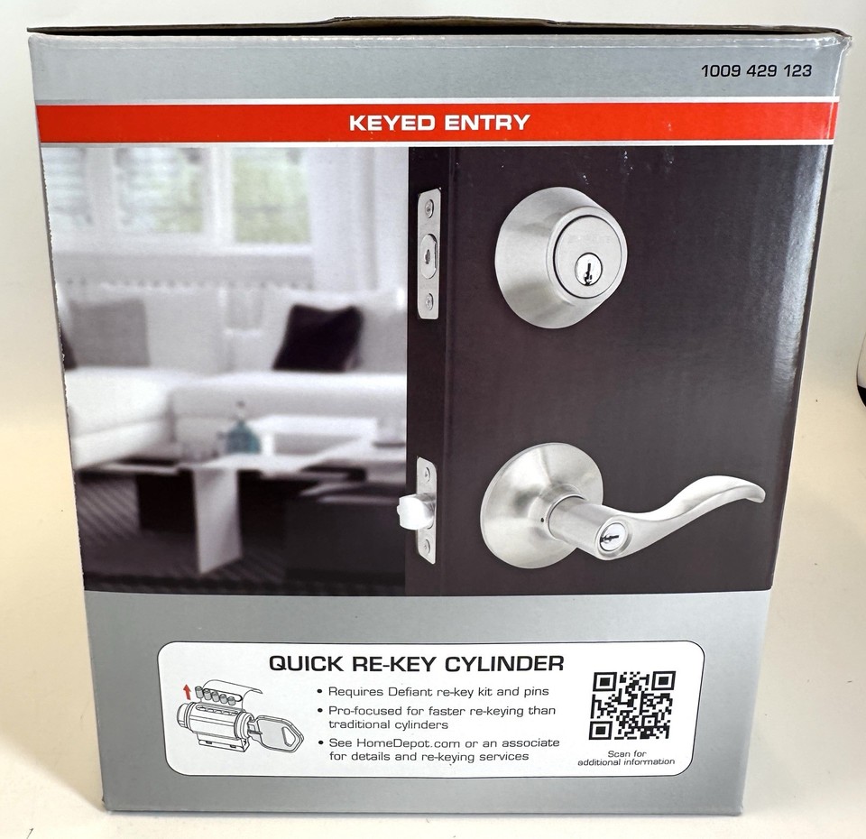 Defiant Naples Deadbolt & Handle Keyed Lock Set Satin Nickel 2 Pack ...