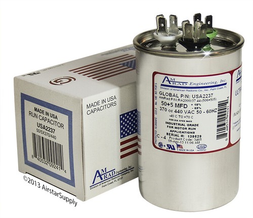 AmRad USA22237 Round Run Capacitor 50+5 uF MFD 370 / 440 Volt Made in ...