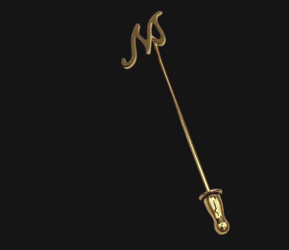 Vintage Initial M Lapel Stick Pin Classic Man Woman Goldtone Monogram ...
