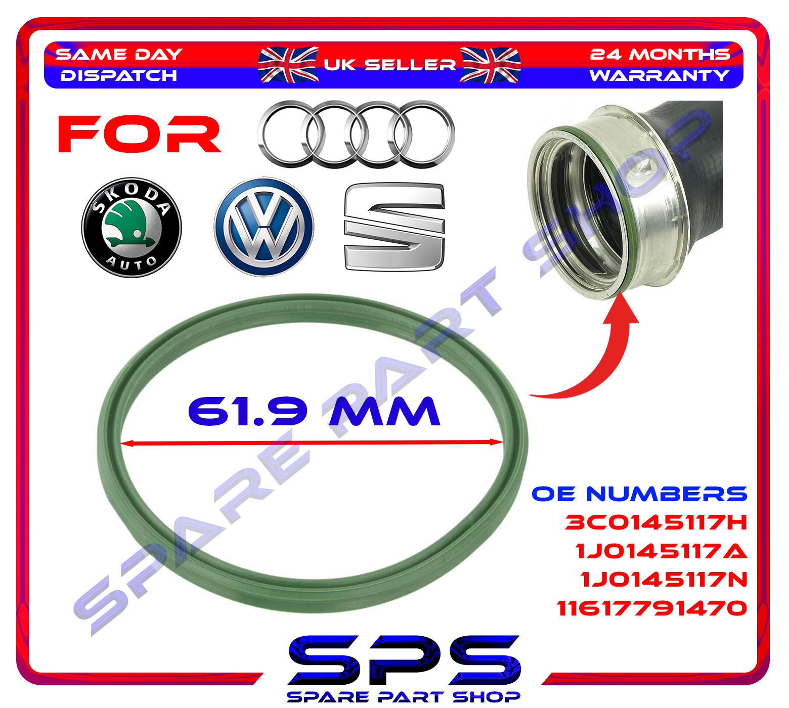 Intercooler Turbo Pipe Hose Seal 61.9 Mm For Vw Audi Seat Skoda ...