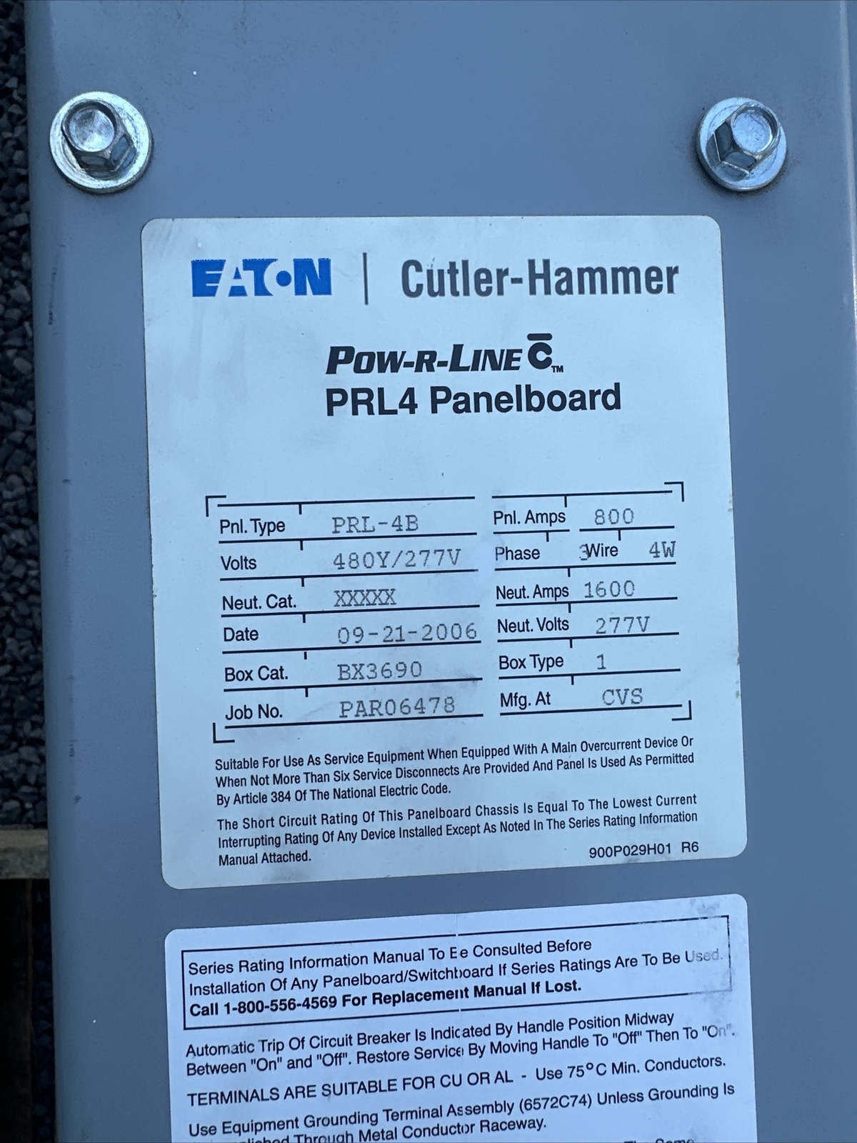 Eaton 480V 800 Amp Panel PRL-4B MDP 3) 700 Amp Breakers With Shunt ...