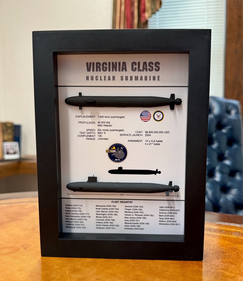Virginia Class Submarine Shadow Display Box, SSN-774, 6" x 8", Black | eBay