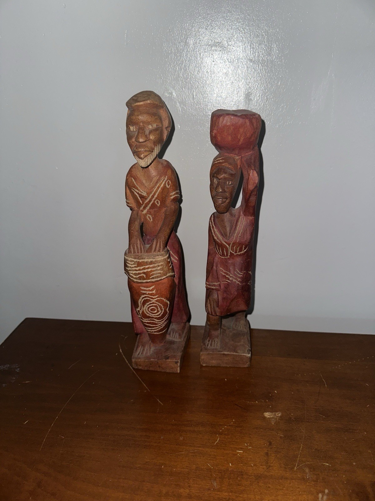 Vintage Wooden Carvings Old Couple Man Women Gathering Wood Folk Art ...