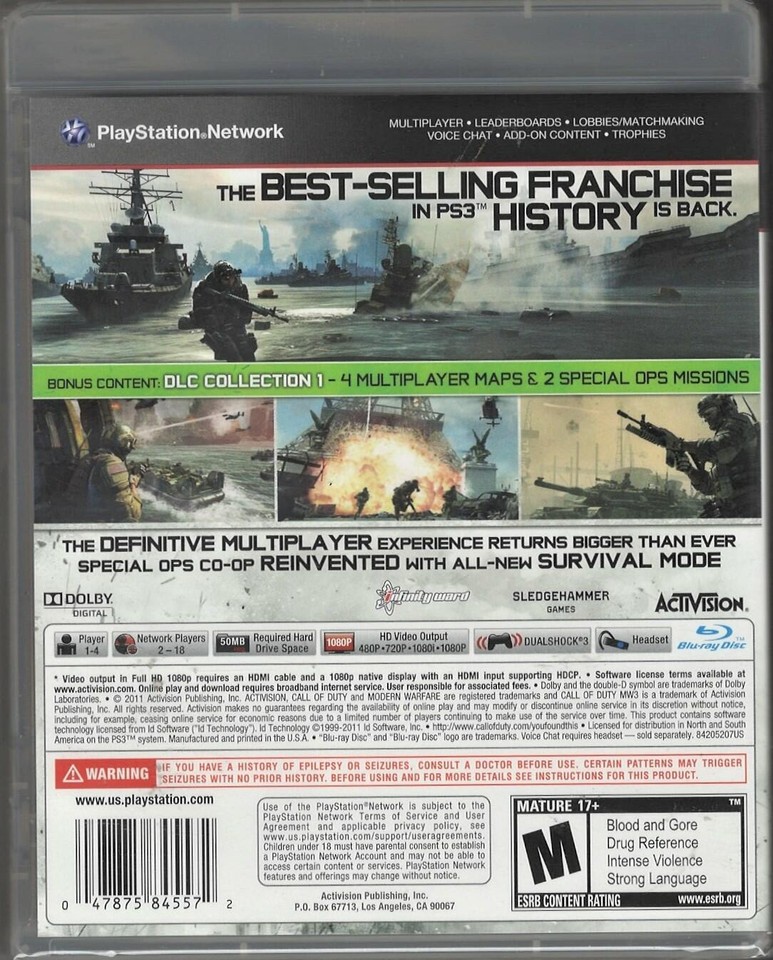 Call of Duty: Modern Warfare 3 w/DLC PS3 (Brand New Factory Sealed US ...