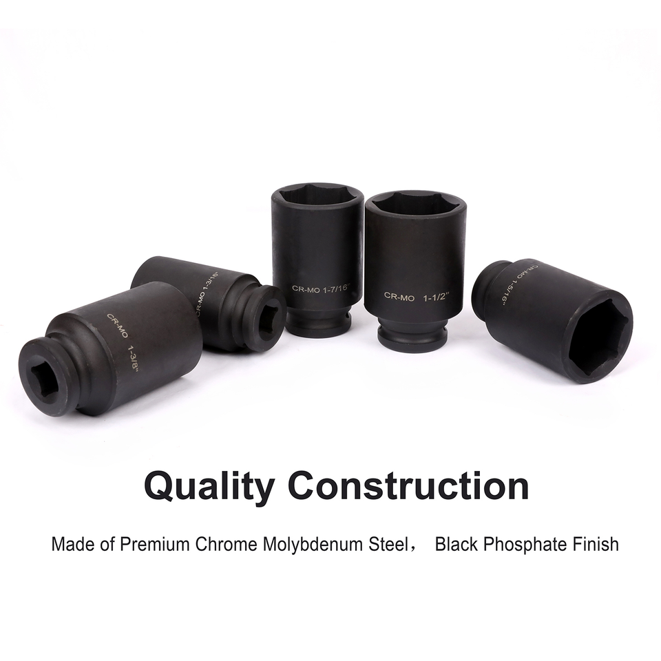 1/2-Inch Drive Deep Spindle Axle Nut Impact Socket Set Cr-Mo 6-Point 1/ ...