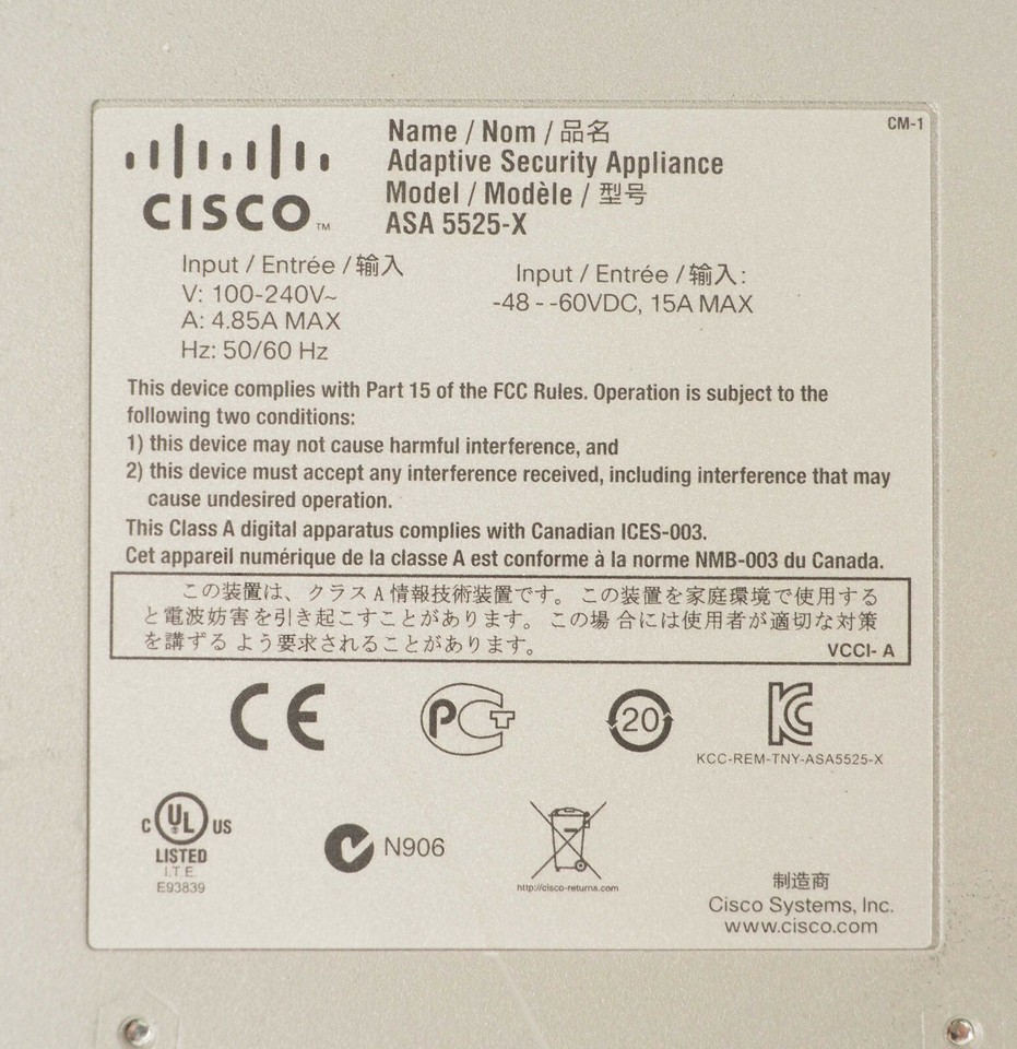 Cisco ASA 5525-X ASA5525 Adaptive Security Appliance no Hard Drive | eBay