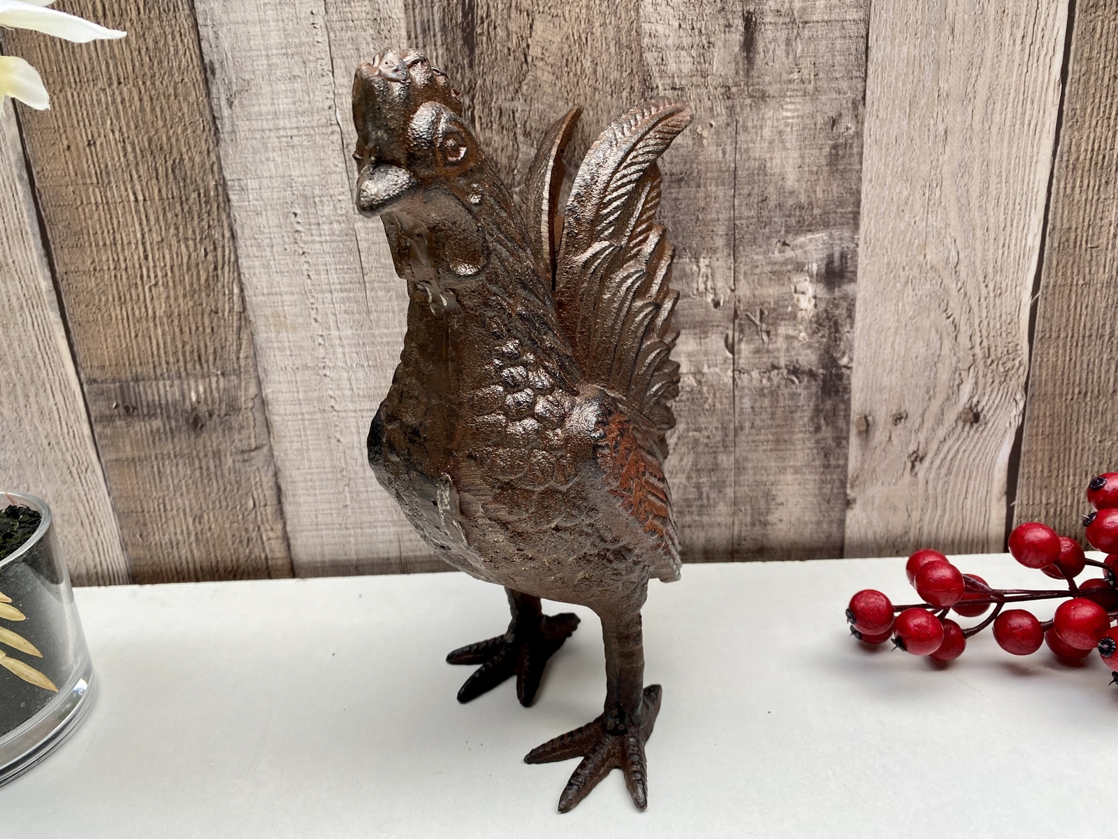 Cockerel Statue Rooster Cock Chicken Garden Ornament Cast Iron Farm ...