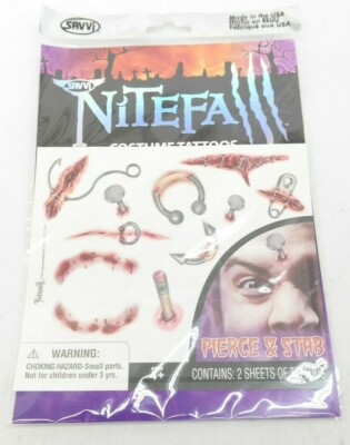 Halloween Nitefa Temporary Costume Tattoos Pierce & Stab Tattoos 2 ...