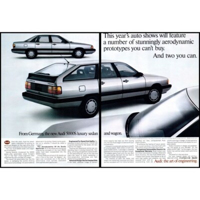 1984 Audi 5000S Luxury Sedan and Wagon 2 Page Vintage Print Ad German ...